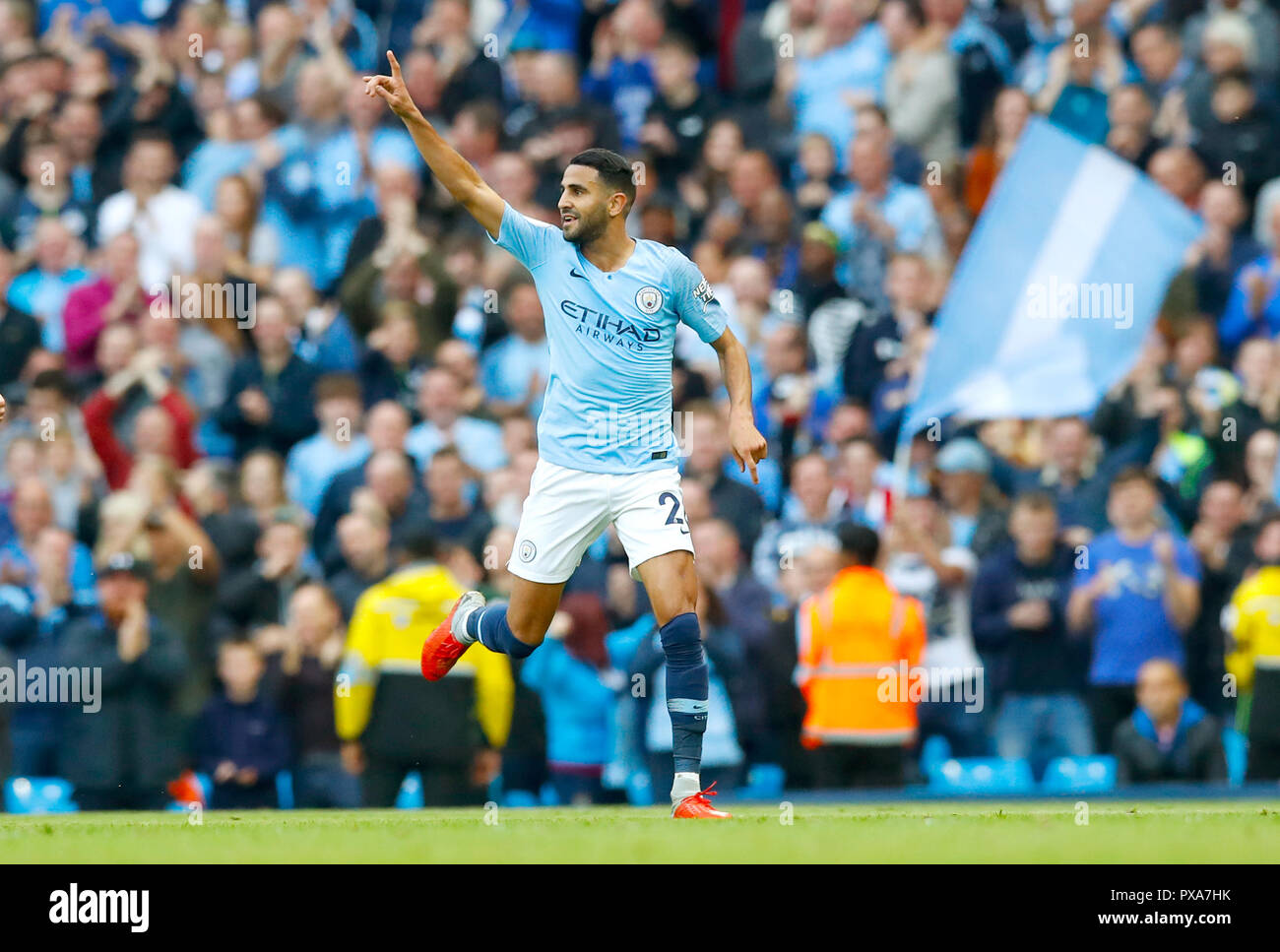 Manchester City's Riyad Mahrez celebrates scoring his side's fourth ...
