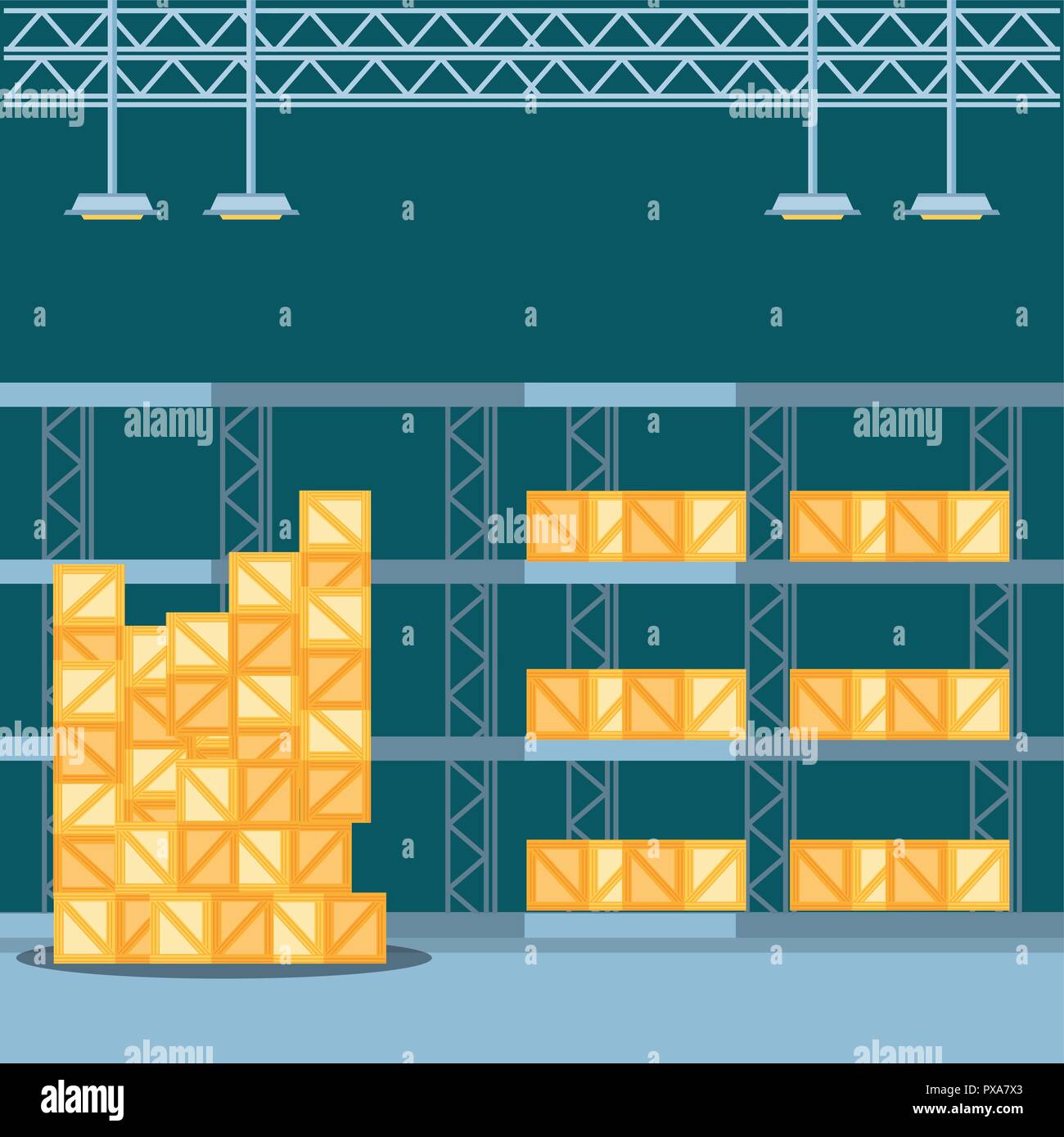 warehouse shelf with delivery boxes vector illustration design Stock ...