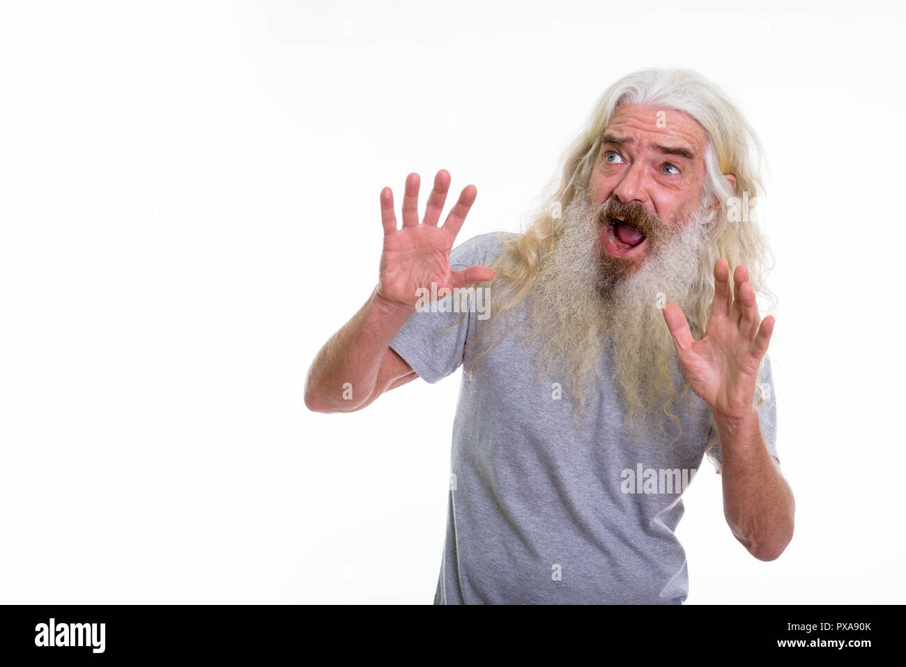 Scared hands up hi-res stock photography and images - Alamy