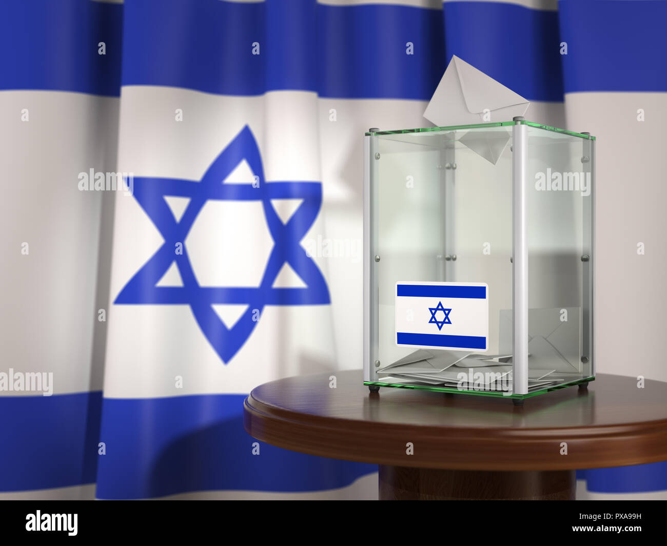 Ballot box with flag of Israel and voting papers. Israelitish ...