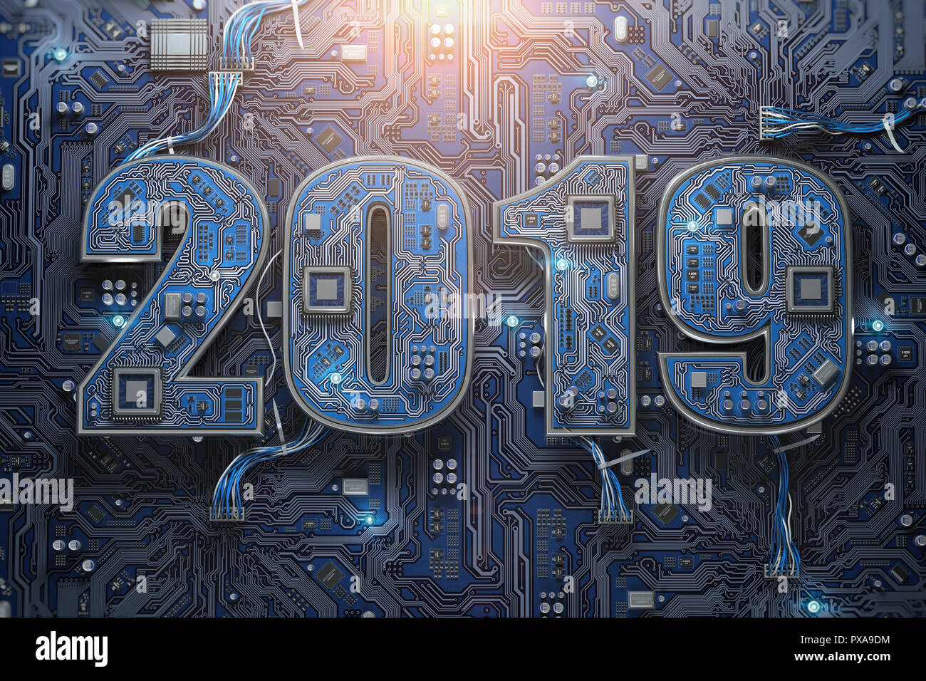 2019 on circuit board or motherboard with cpu. Computer technology and ...