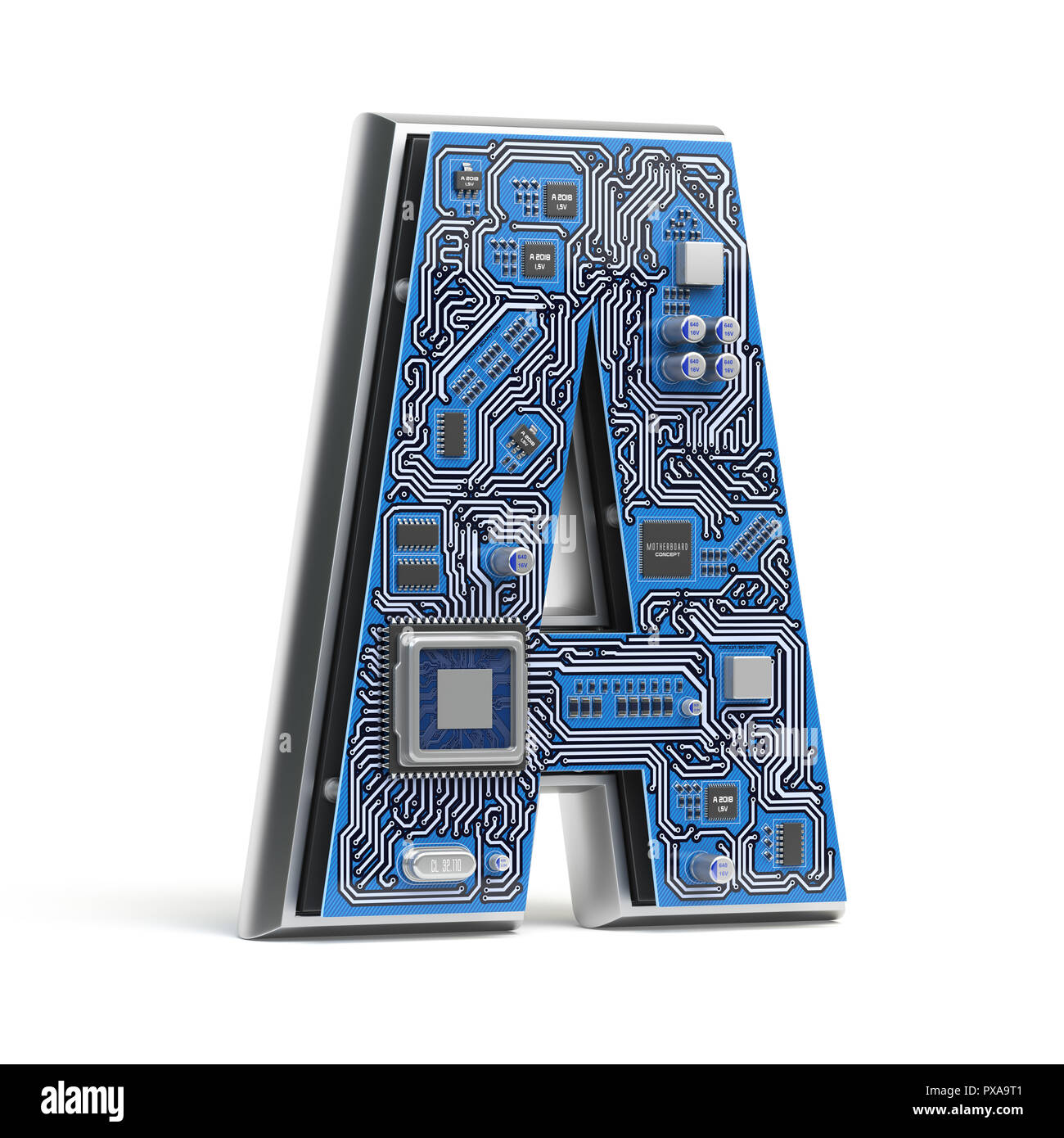 Letter A, Alphabet in circuit board style. Digital hi-tech letter ...