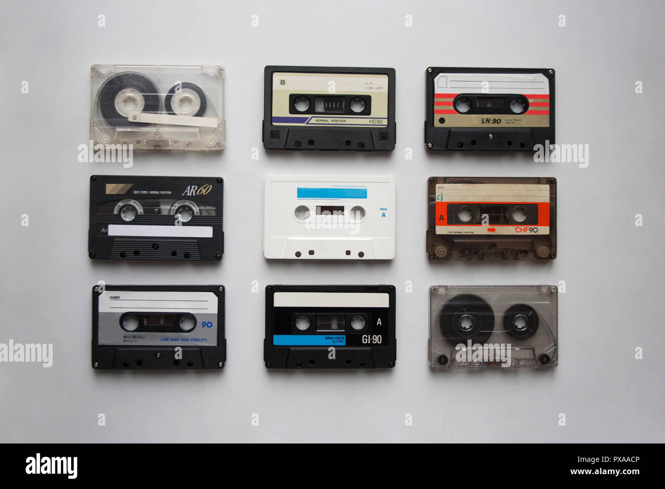 Audio cassettes collection isolated on white background from a high ...