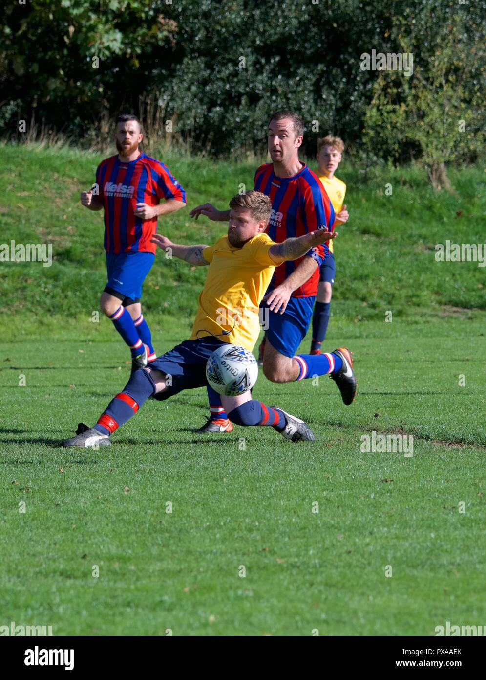 Football action in a match between Chinley and Whaley Bridge ...