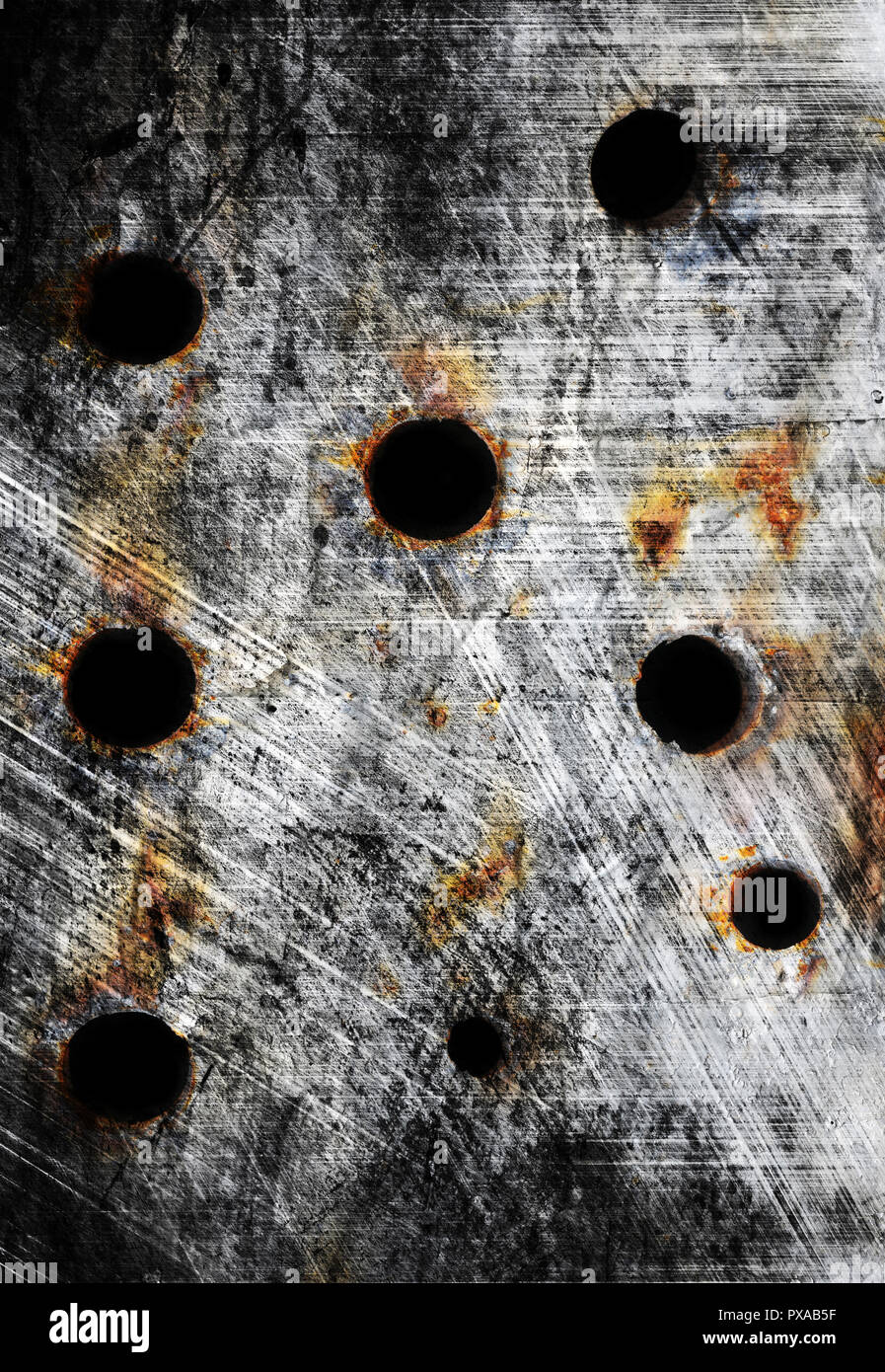 Old silver metal plate with bullet holes Stock Photo - Alamy