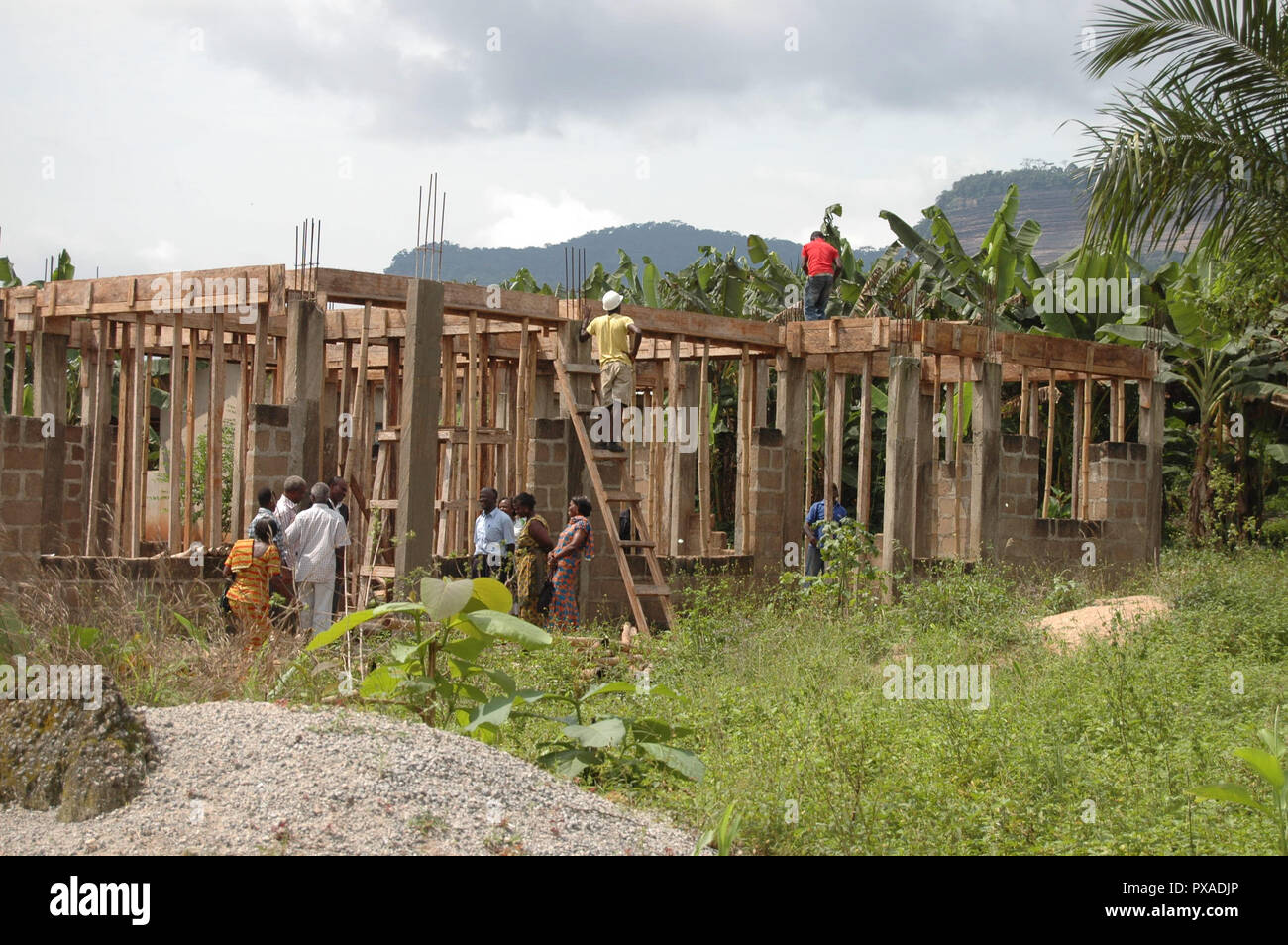 Abetifi, Ghana: July 20th 2016 - Building site and framework of a new ...