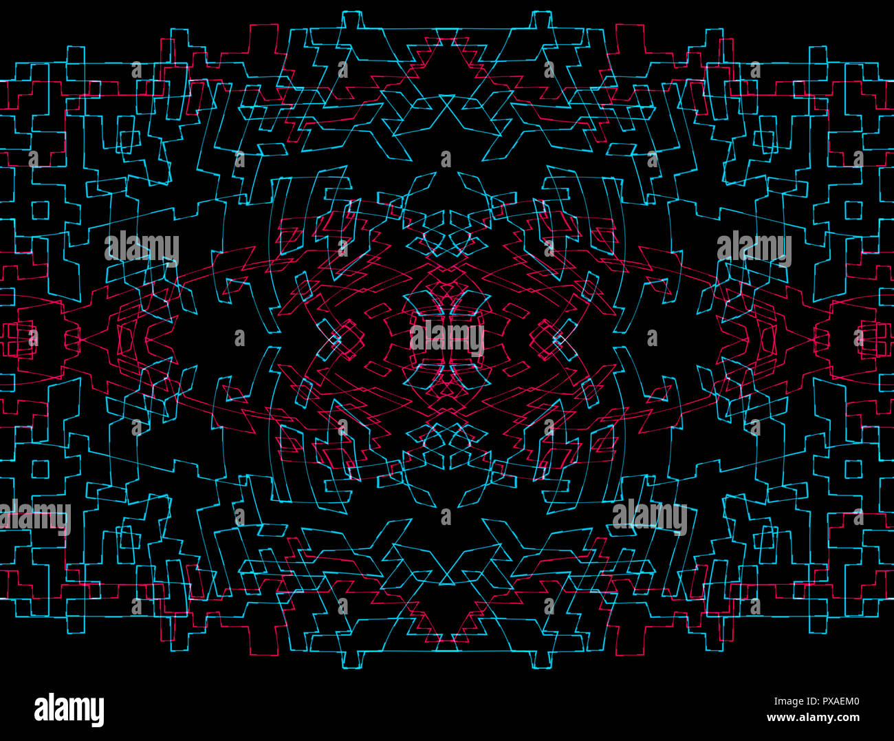 abstract geometric rectangular red blue lines on black background Stock ...
