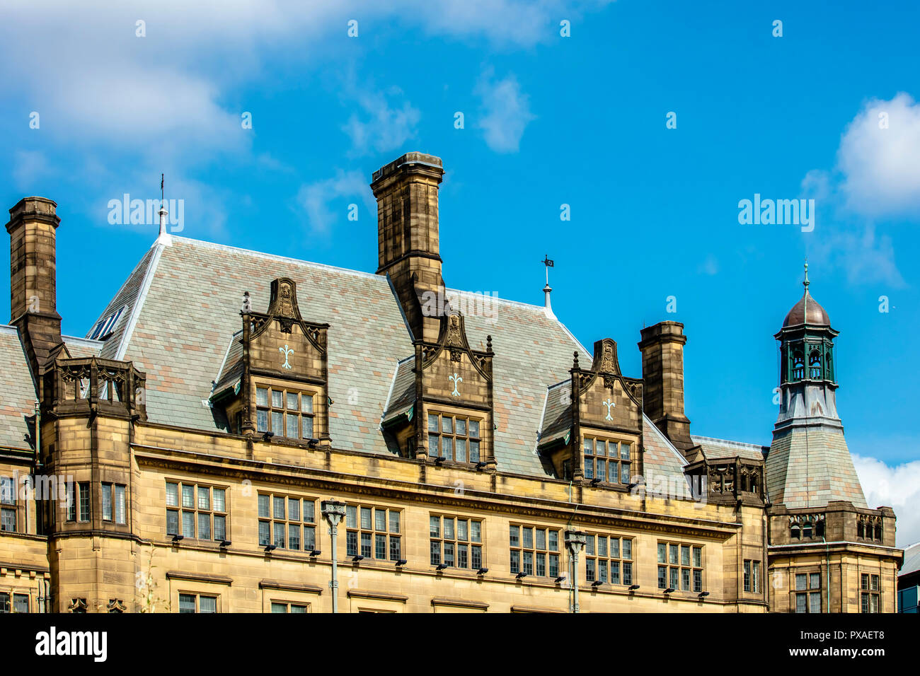 Sheffield, UK - Aug 30 2018: Peace Garden public open town hall square ...