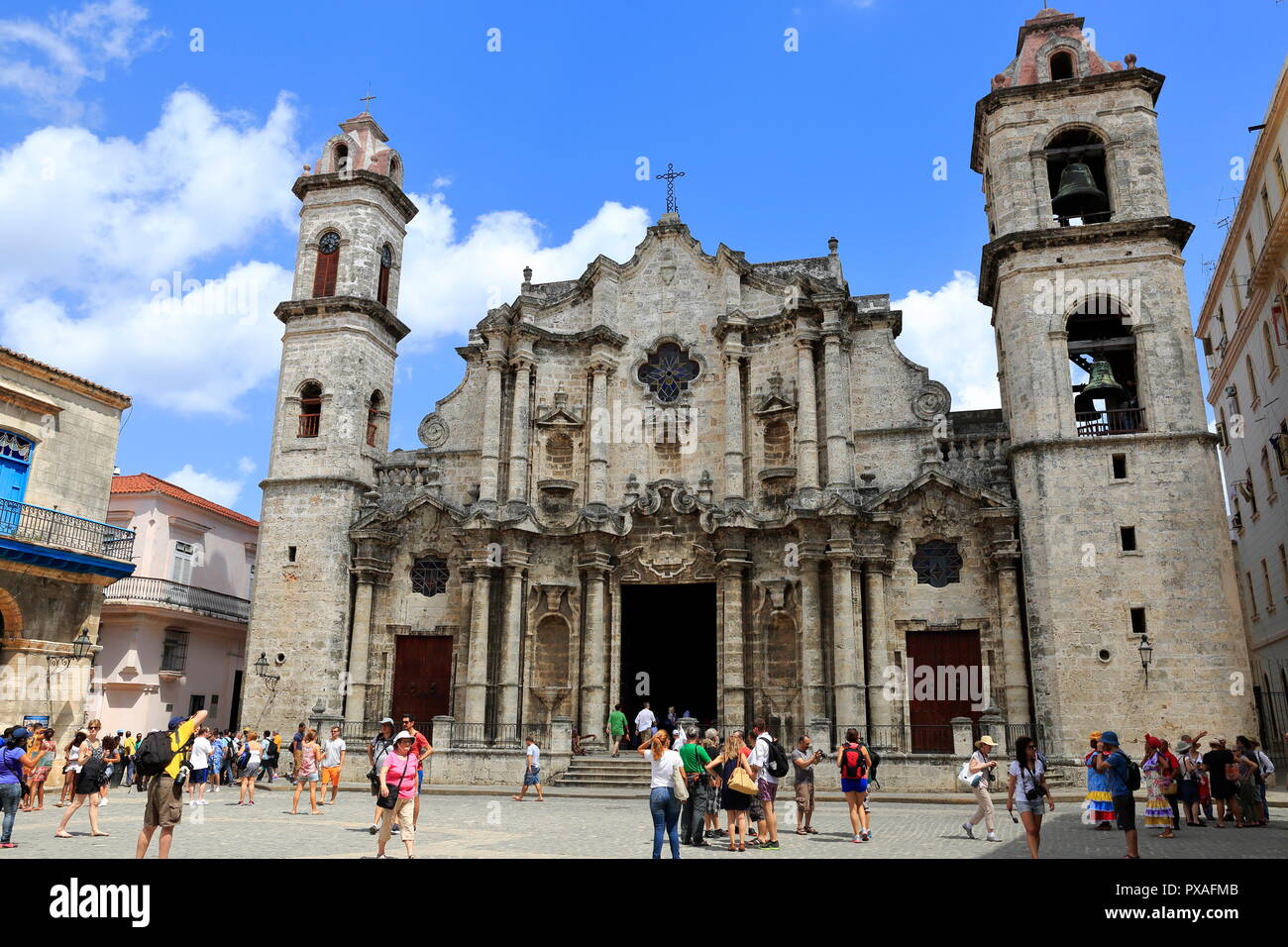 Havana, San Cristobal Square and Cathedral, CUBA - APRIL 2015: A view ...
