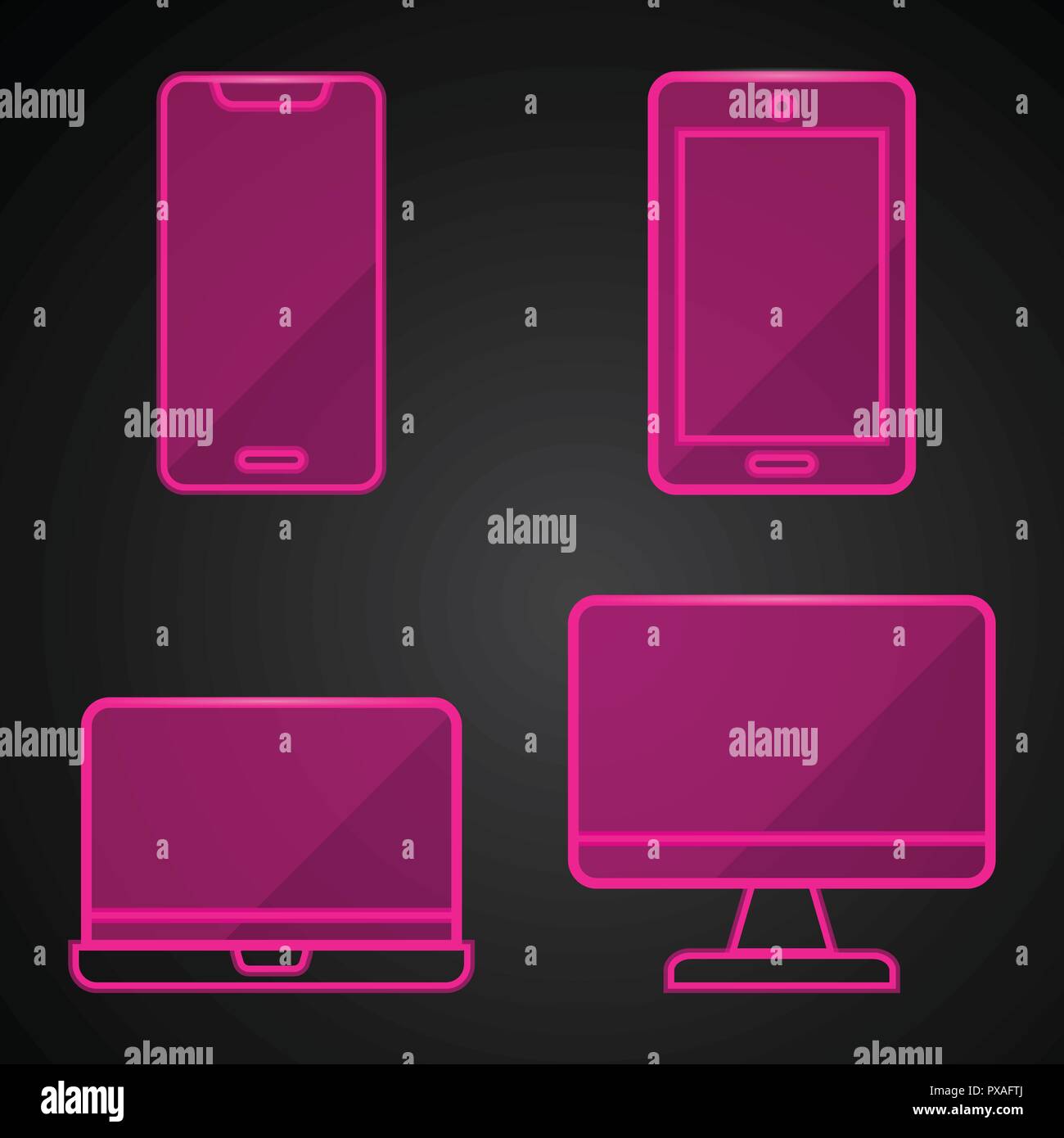 Pink neon technology icons on black background, stock vector Stock ...