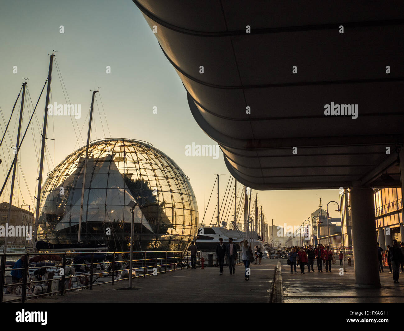 The Biosphere (glass & steel dome designed by Renzo Piano) next to the ...