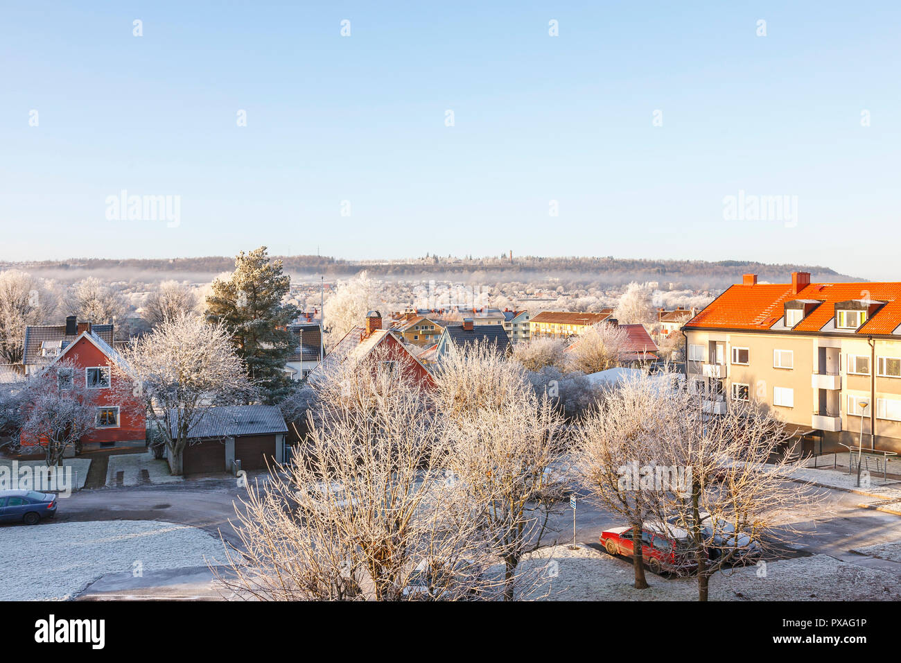 Winter morning in a rental house area Stock Photo - Alamy