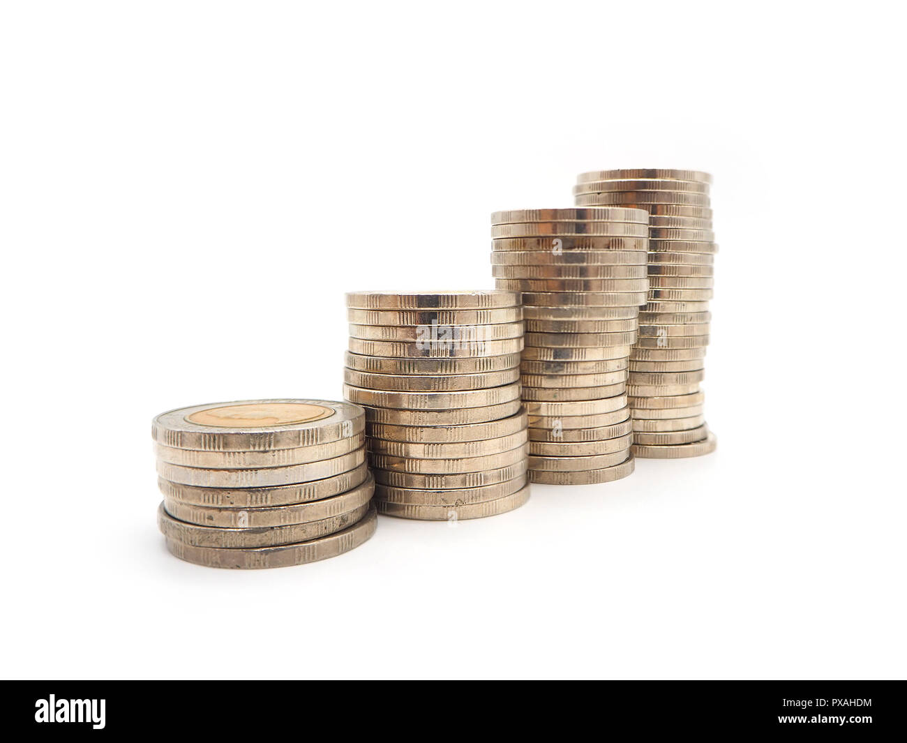 Saving money concept with money coin stack isolated on white background ...