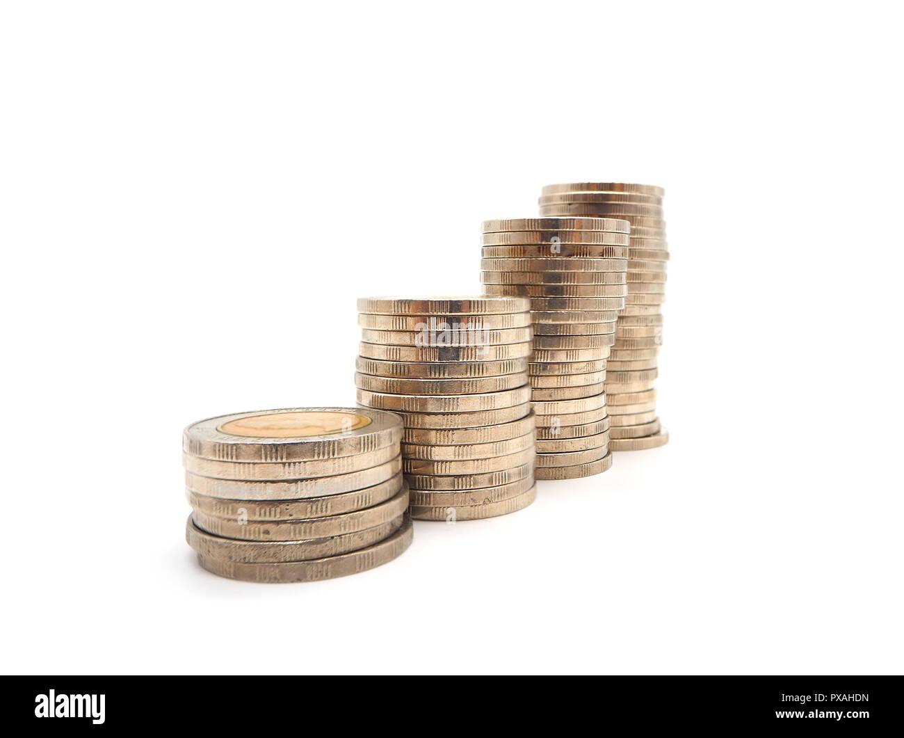 Saving money concept with money coin stack isolated on white background ...
