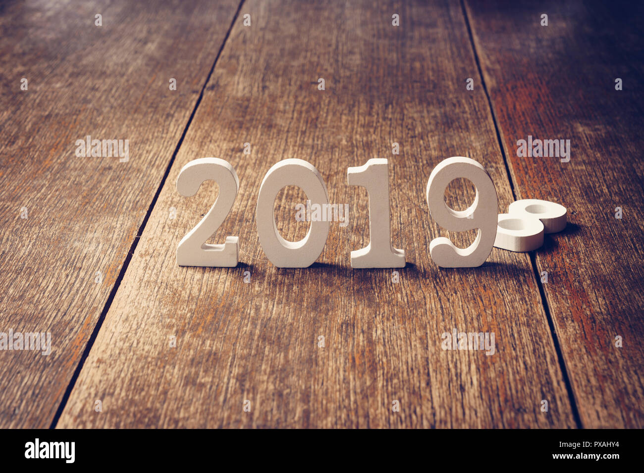 Wooden numbers forming the number 2019, For the new year 2019 on rustic ...