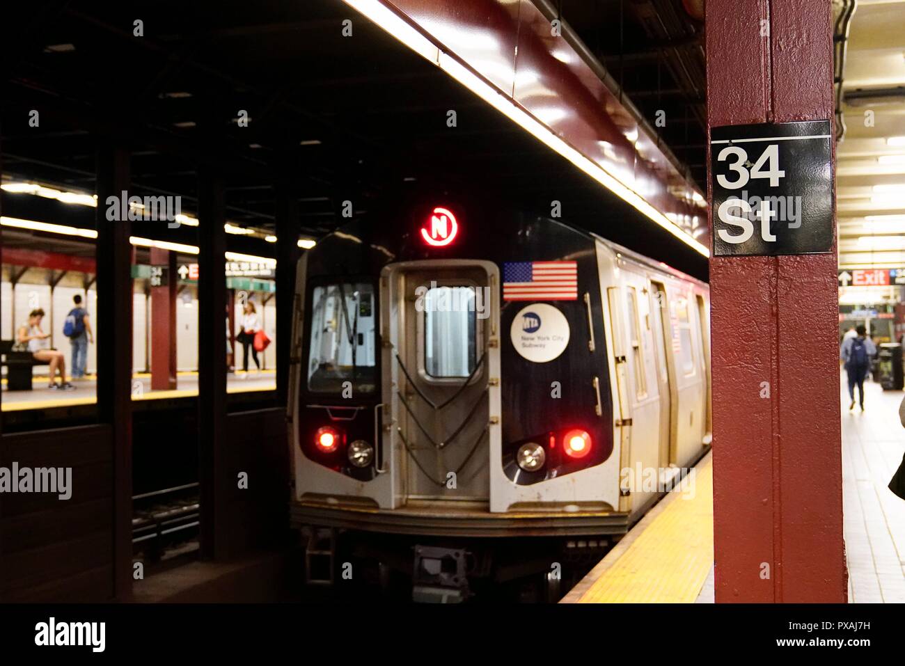 New York, NY; Aug 2018: NYC Subway Trains approaching and leaving a ...