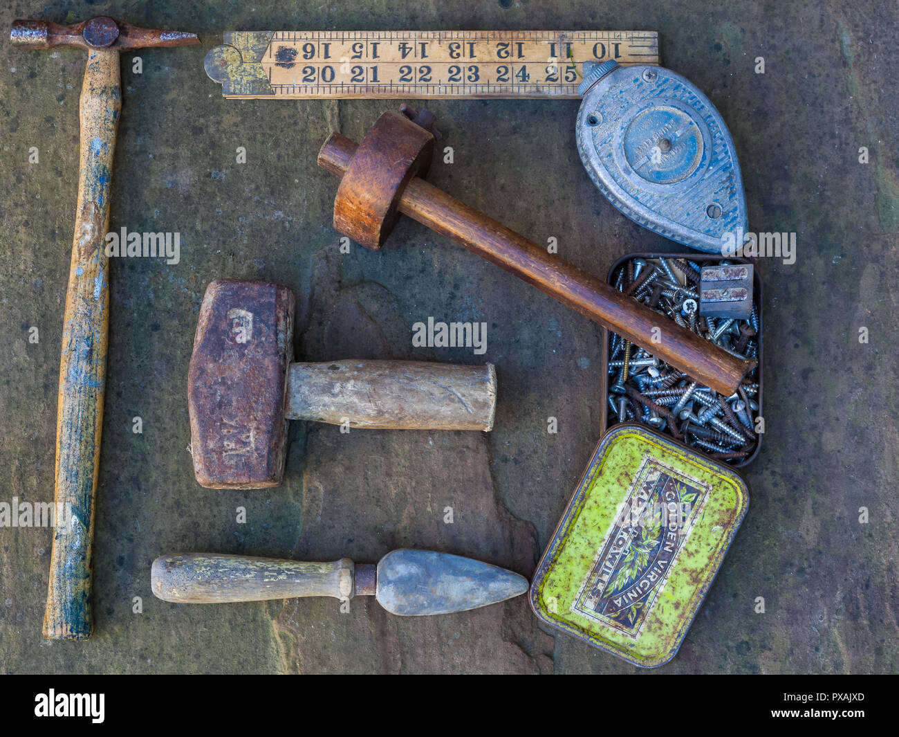 Still life of working man's tools Stock Photo - Alamy