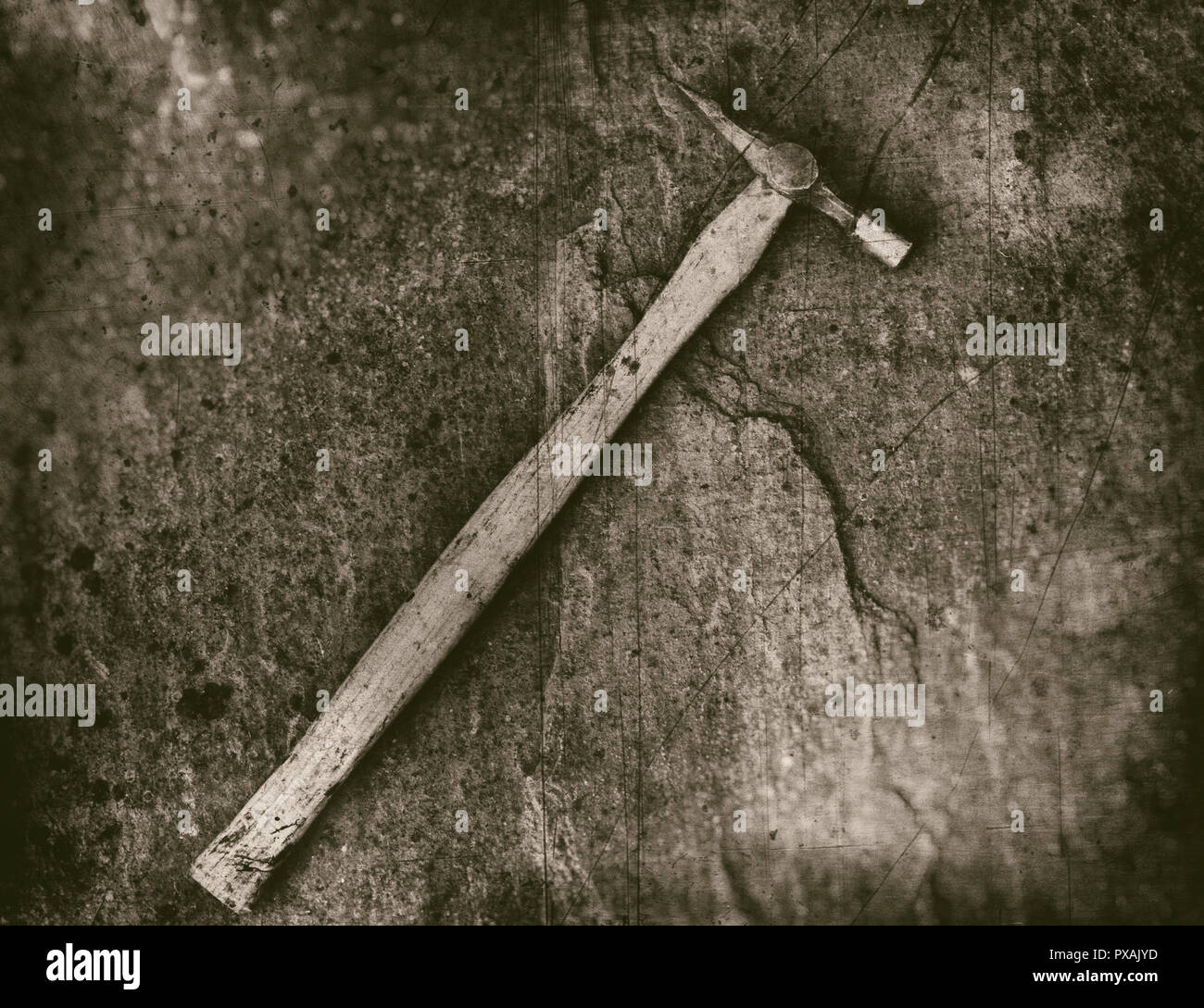 Still life of workman tool with wet plate effect Stock Photo - Alamy