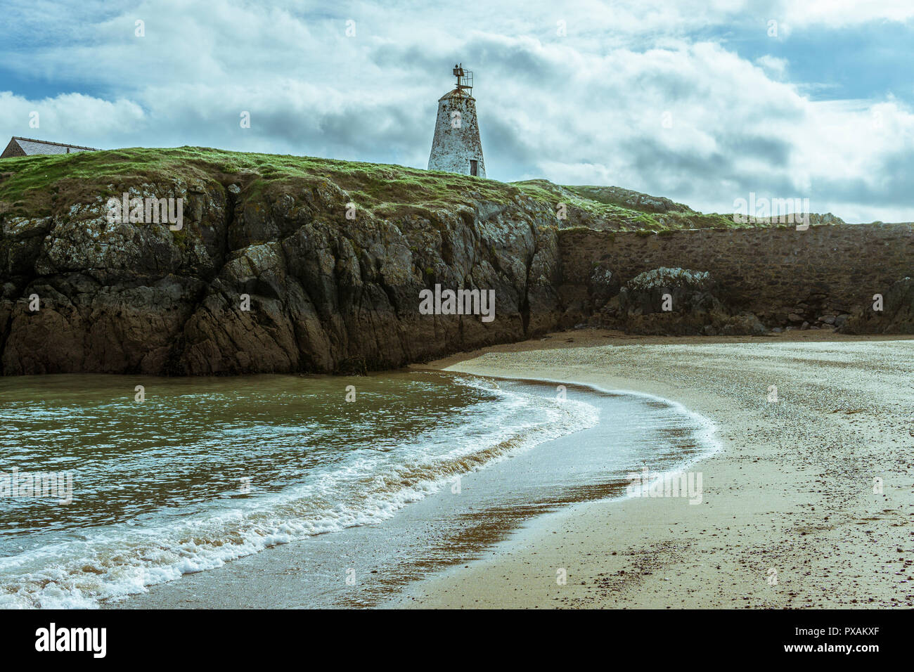 A view of Twr Bach Lighthouse on Llanddwyn Island, Newborough, Anglesey ...