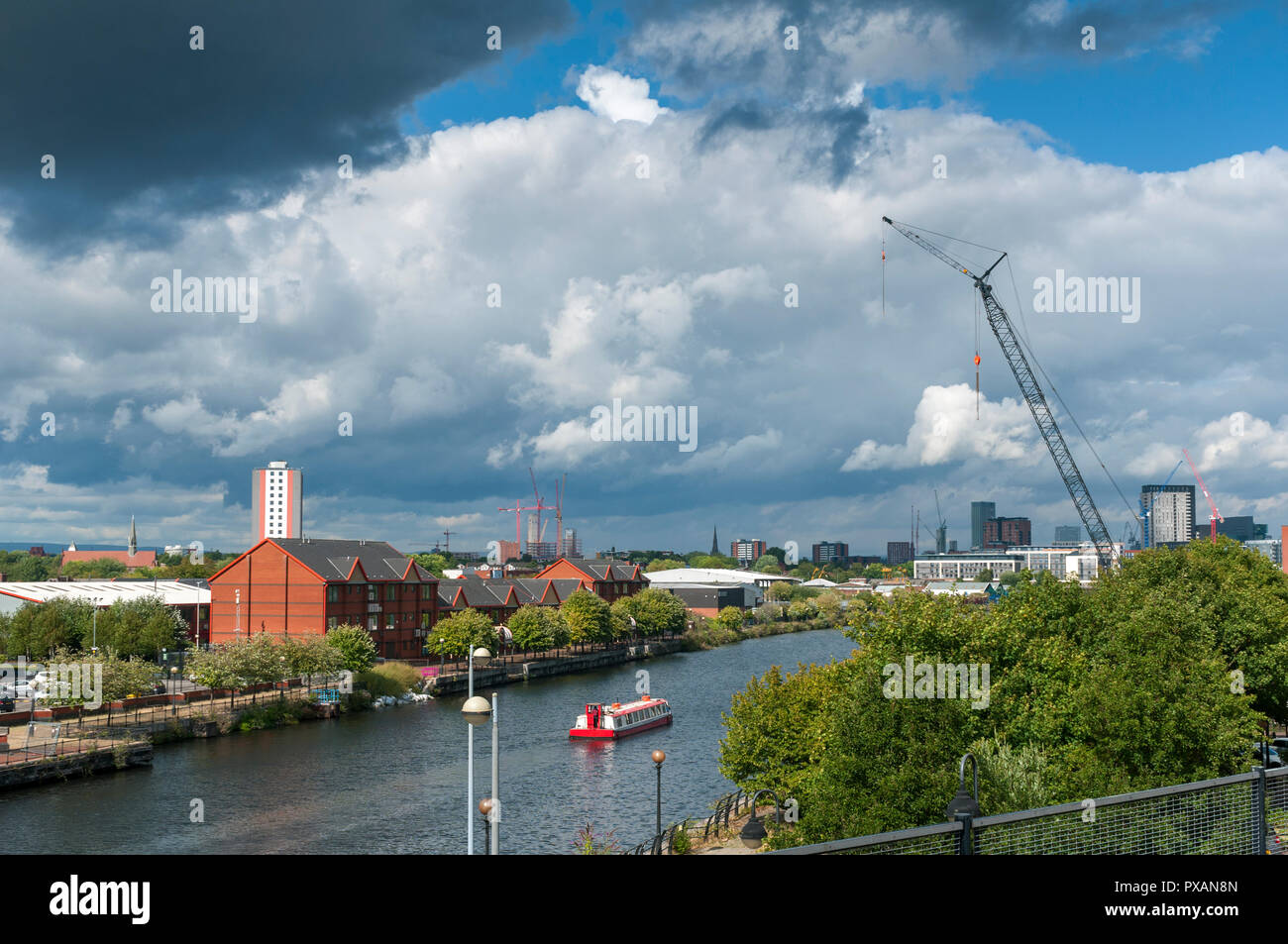 A tourist sightseeing boat on the river Irwell - Manchester Ship Canal ...