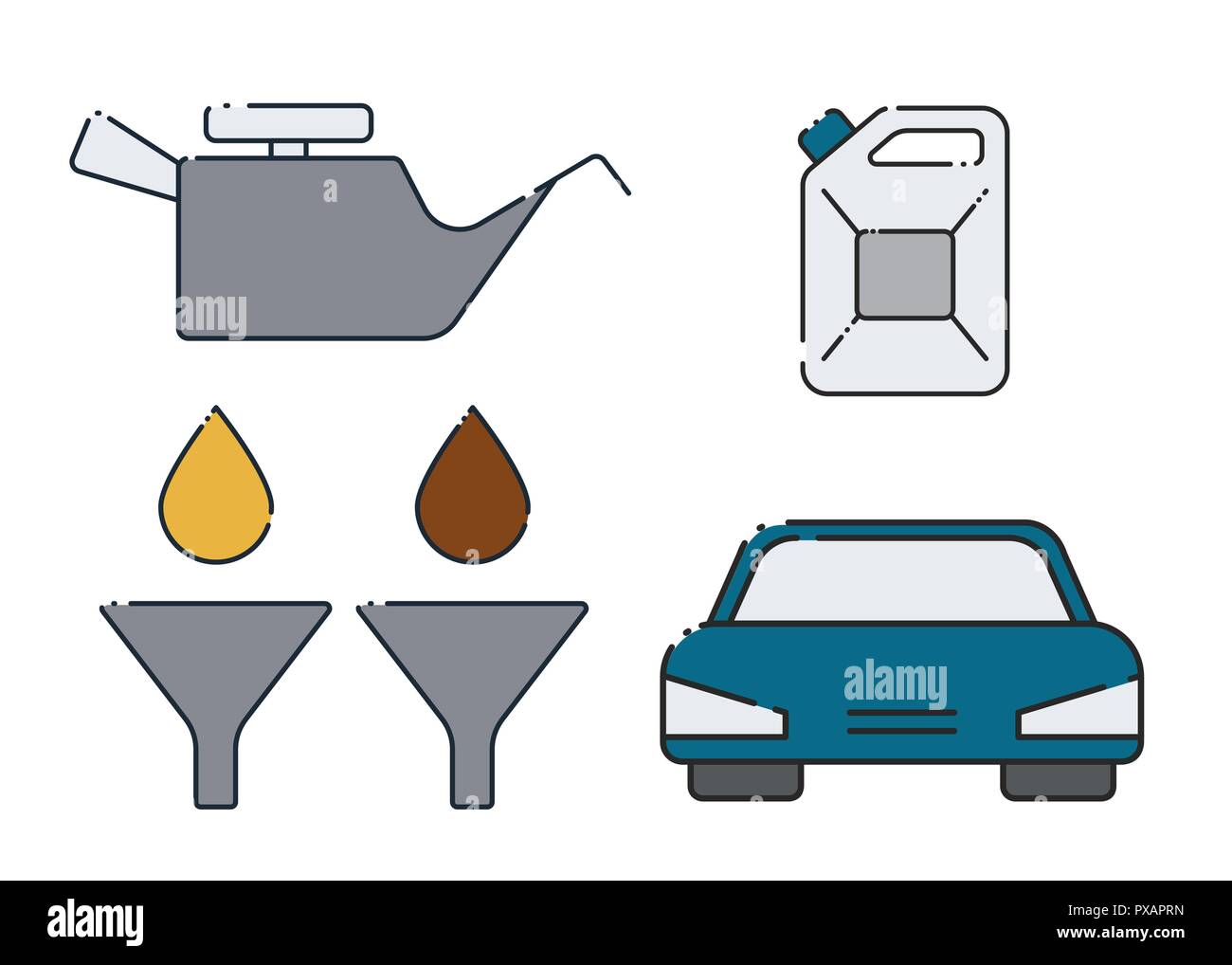 Car oil change design. Set of flat icons. Vector illustration Stock ...