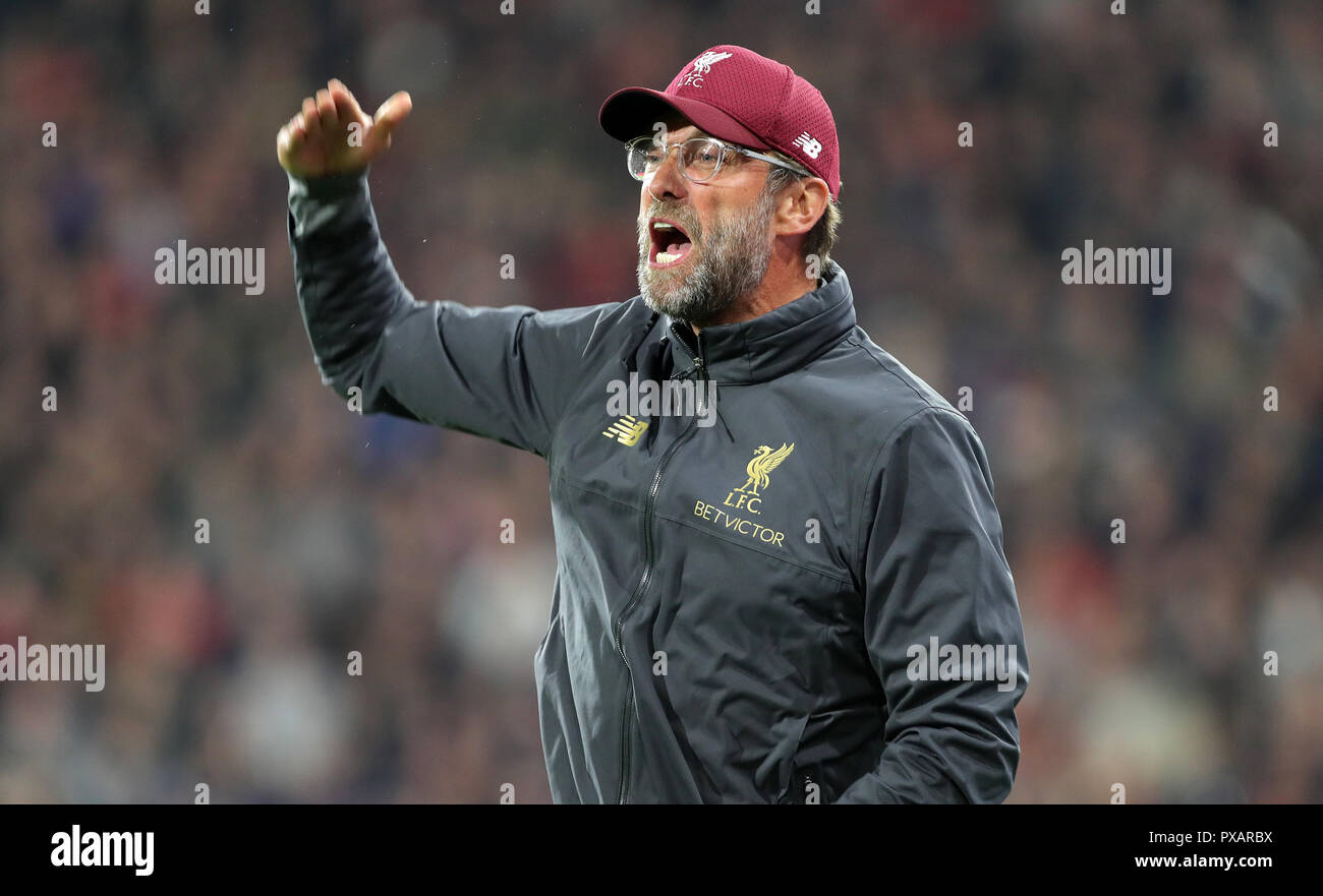 Liverpool manager Jurgen Klopp gestures on the touchline during the ...