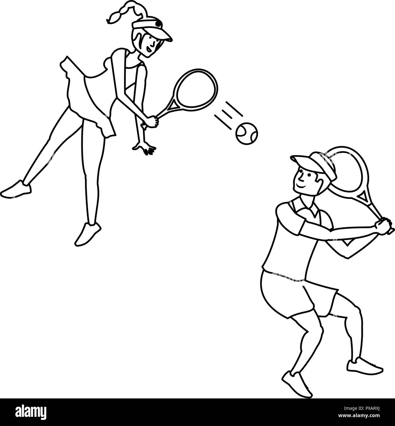 couple playing tennis avatar character vector illustration design Stock ...