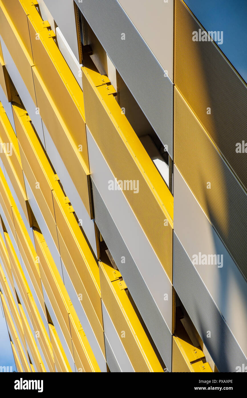 Contrasting colors and shapes on building facade in the city center of ...