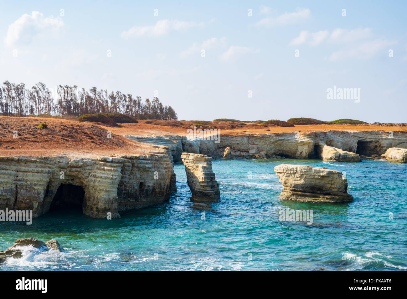 Beautiful rock formations and sea caves in Pegeia, Paphos area in the ...