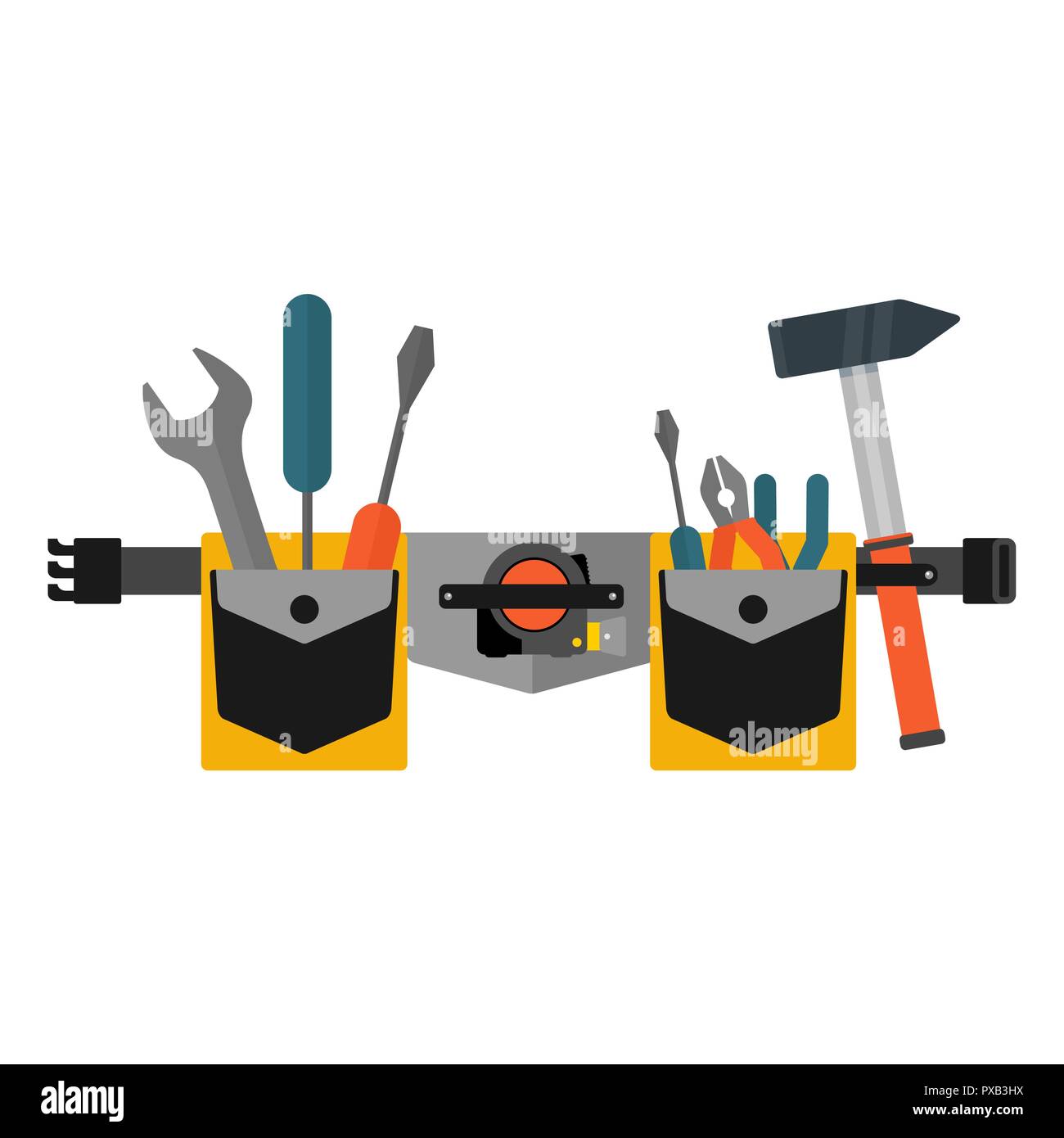 Belt with tools. Conceptual image of tools for repair, construction and ...