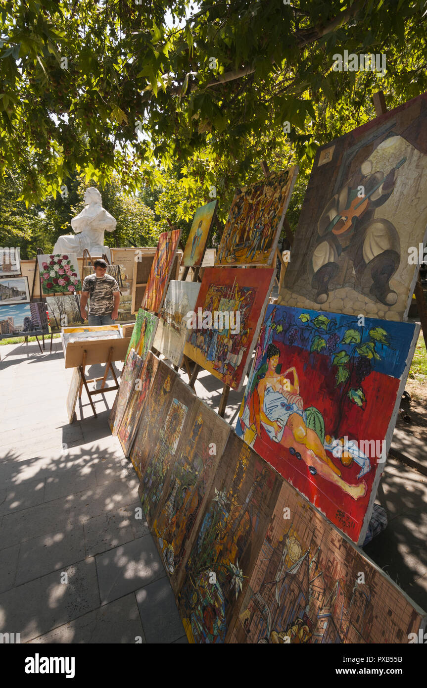 Armenia, Yerevan, Freedom Square, Swan Lake, Armenian art vendors with ...