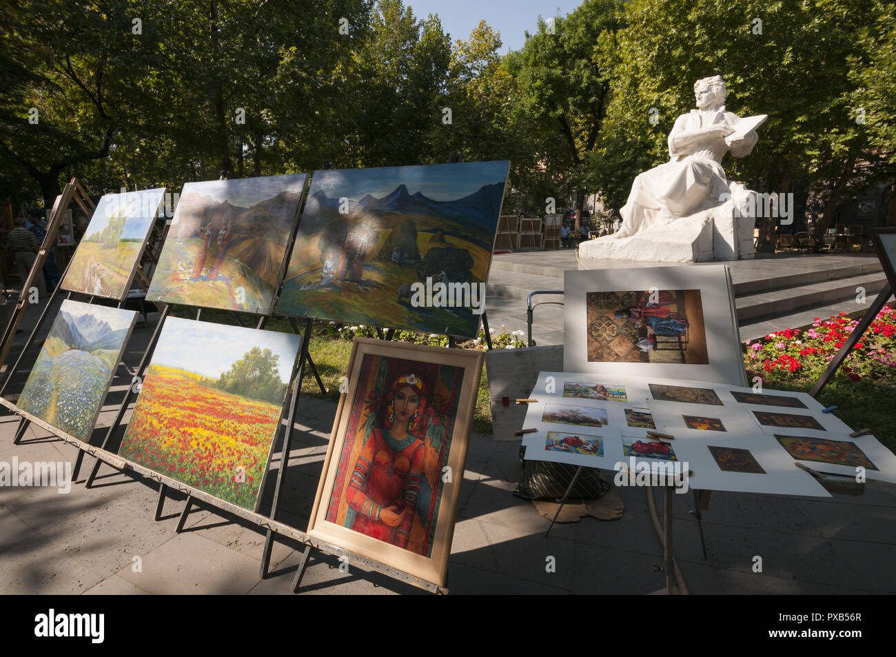 Armenia, Yerevan, Freedom Square, Swan Lake, Armenian art vendors with ...
