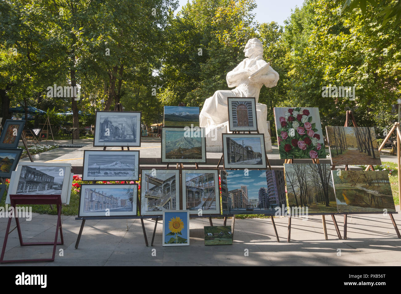 Armenia, Yerevan, Freedom Square, Swan Lake, Armenian art vendors with ...
