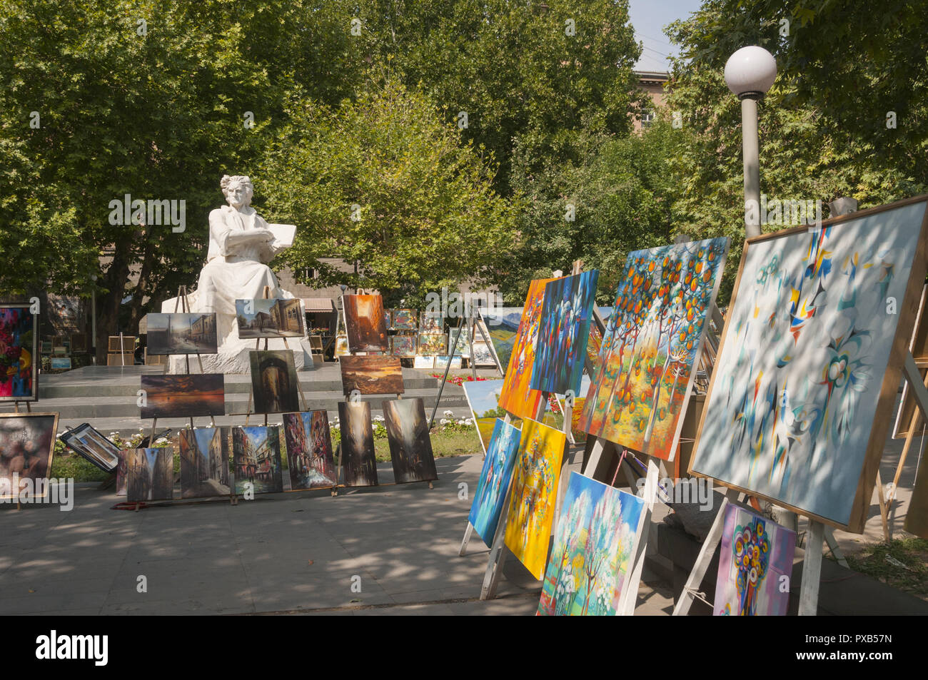 Armenia, Yerevan, Freedom Square, Swan Lake, Armenian art vendors with ...
