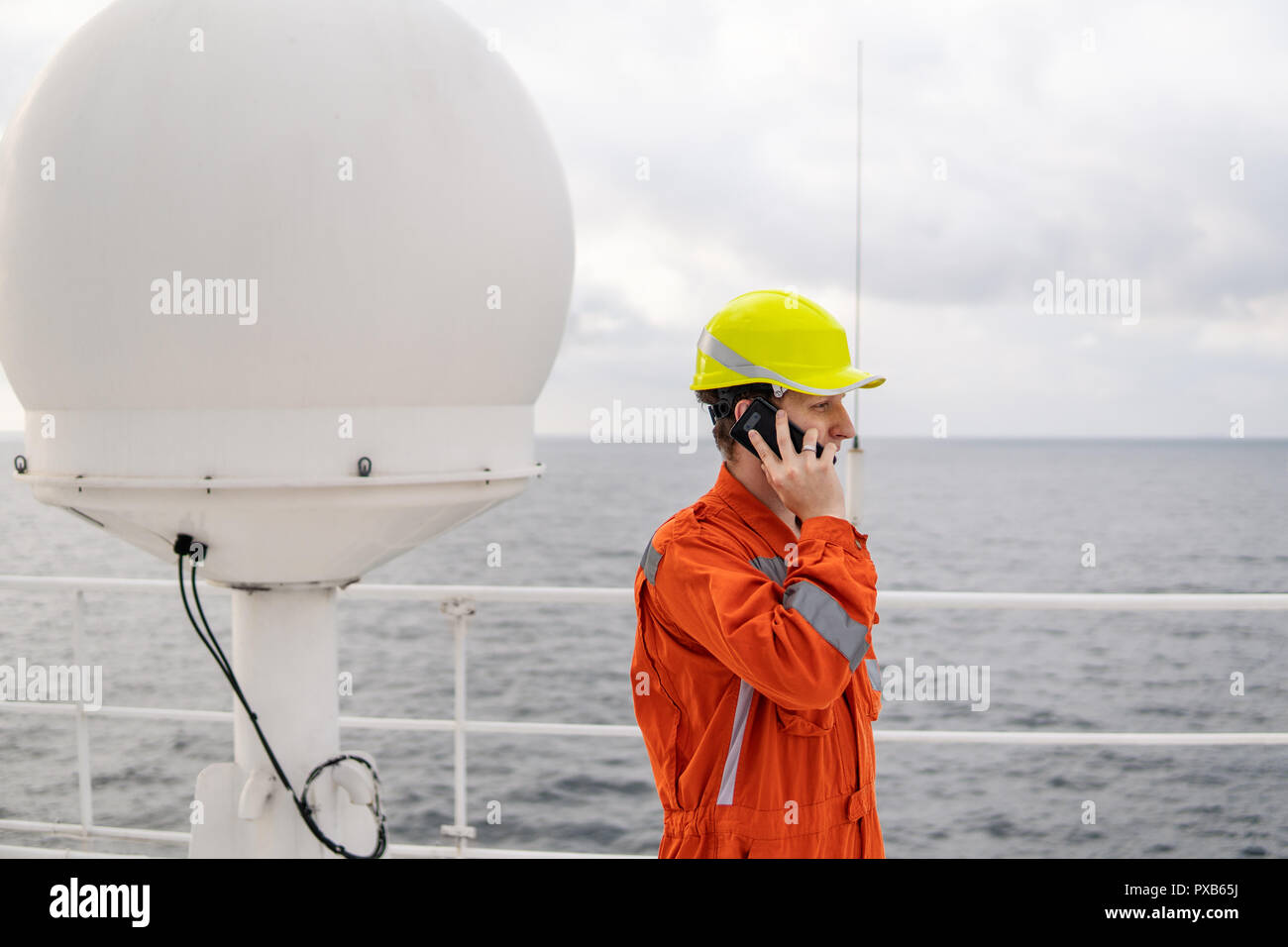 Marine Deck Officer or Chief mate on deck of vessel or ship Stock Photo ...