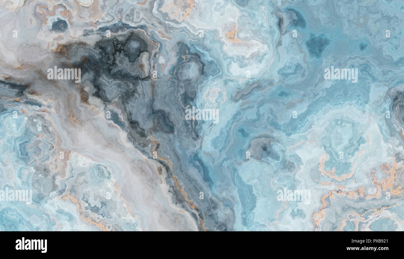 Blue marble pattern with grey and gold inclusions. Abstract texture and ...