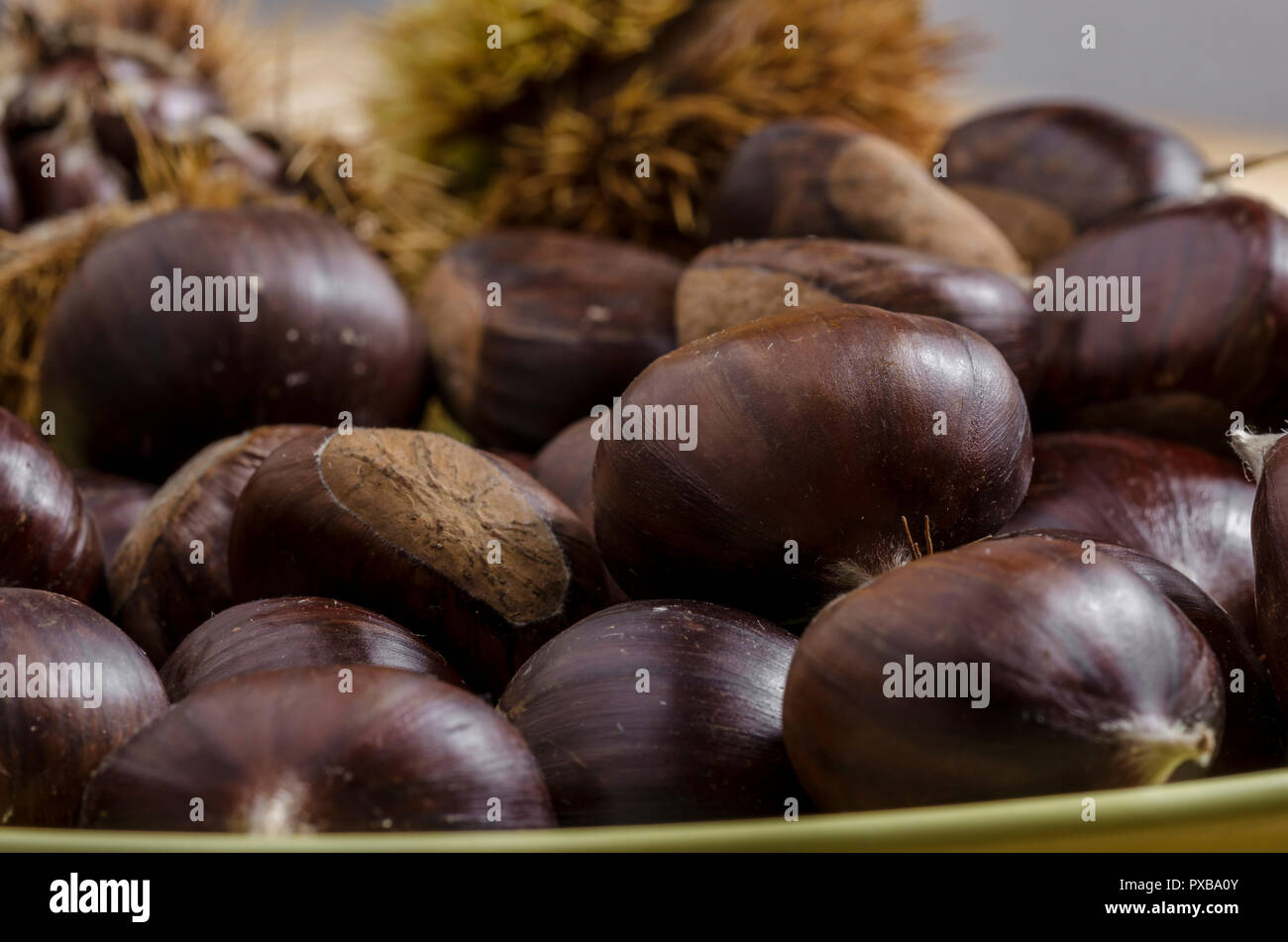 a dish full of chestnuts. autumn food Stock Photo - Alamy