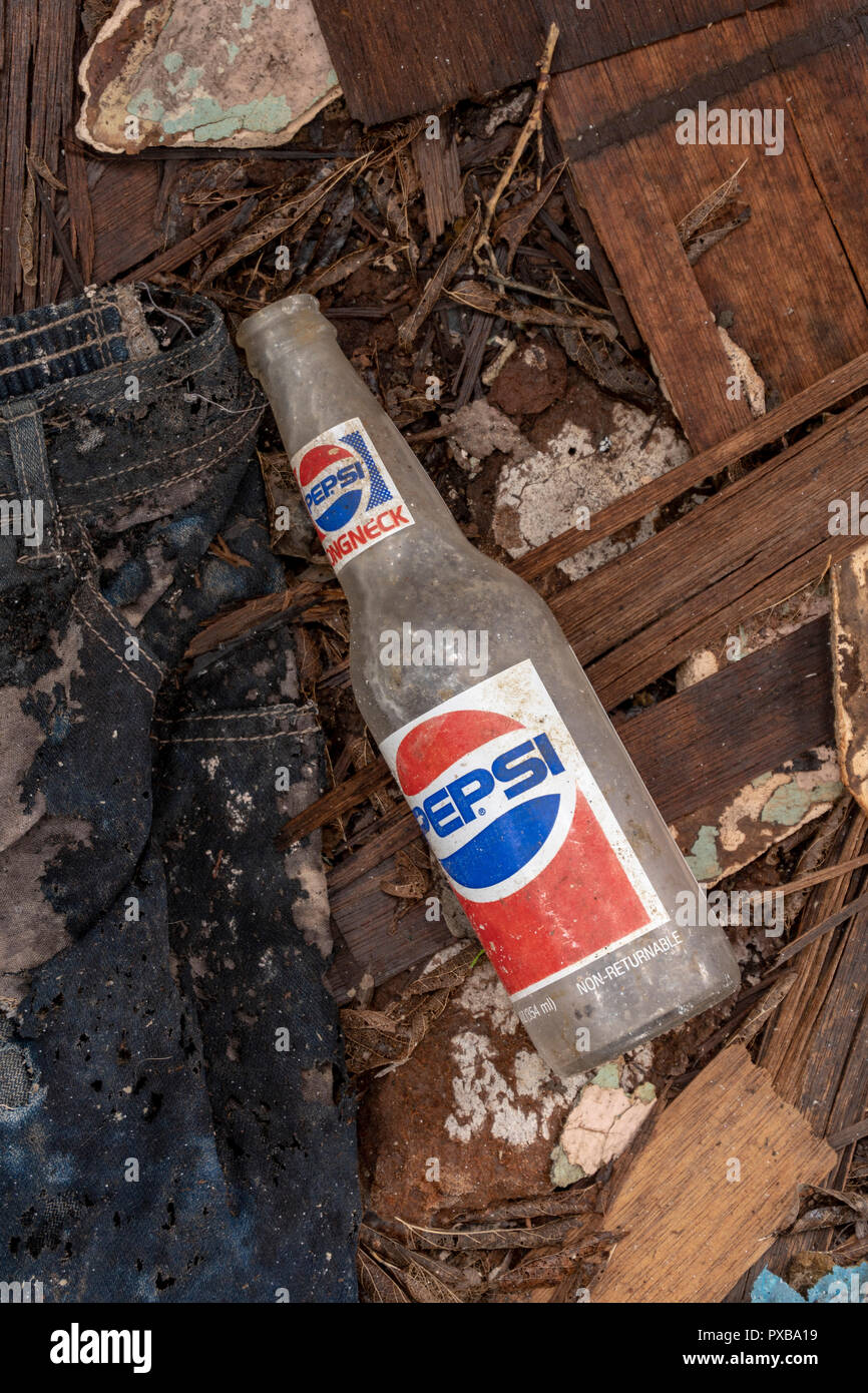 Discarded Pepsi bottle in a derelict house in rural west Collin County ...