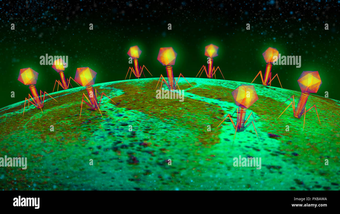 Virus, genetic code, bacteria and microorganisms seen under a ...