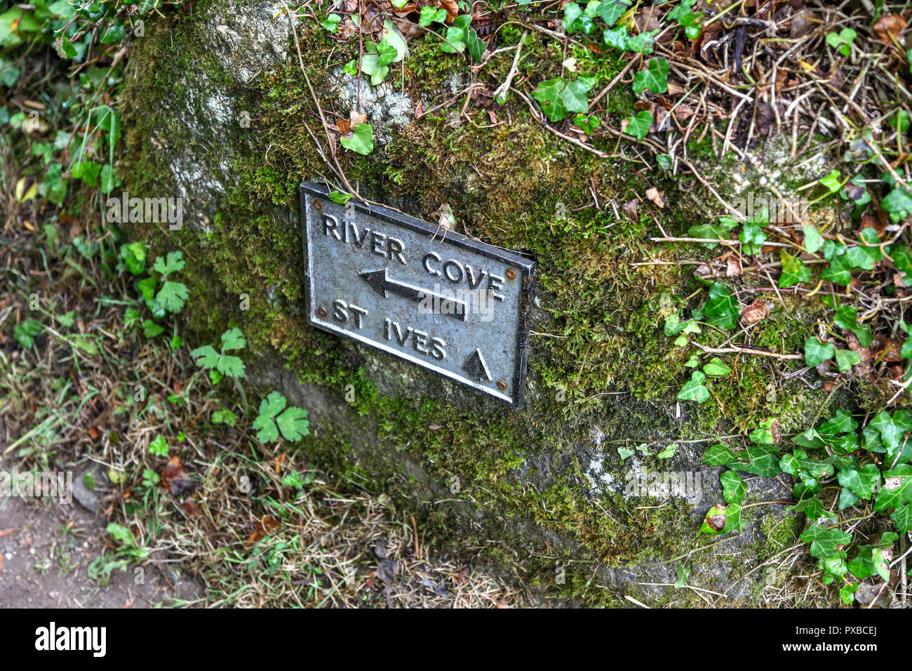 A metal sign saying River Cove, St. Ives, near to St. Ives, Cornwall ...