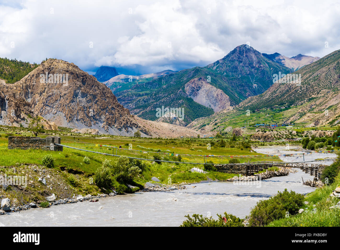 Nature view on the road to Manang village in Annapurna Conservation ...