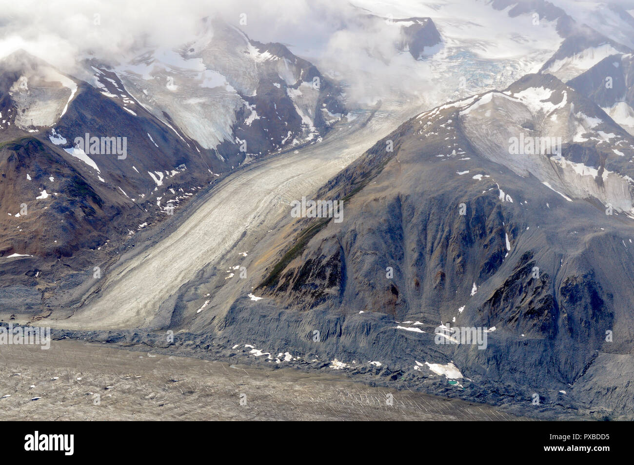 Glacier Flowing Down a Mountain in Kluane National Park, Yukon Stock ...
