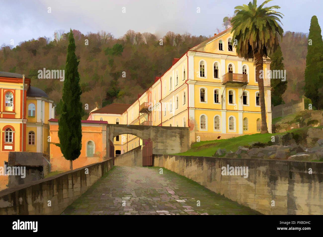 New Athos, Abkhazia-February 24, 2018: An ancient monastery built by ...