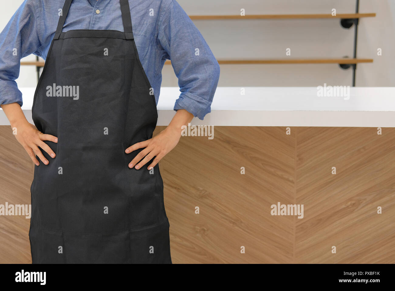 business owner wearing apron standing at cafe coffee shop cafeteria ...