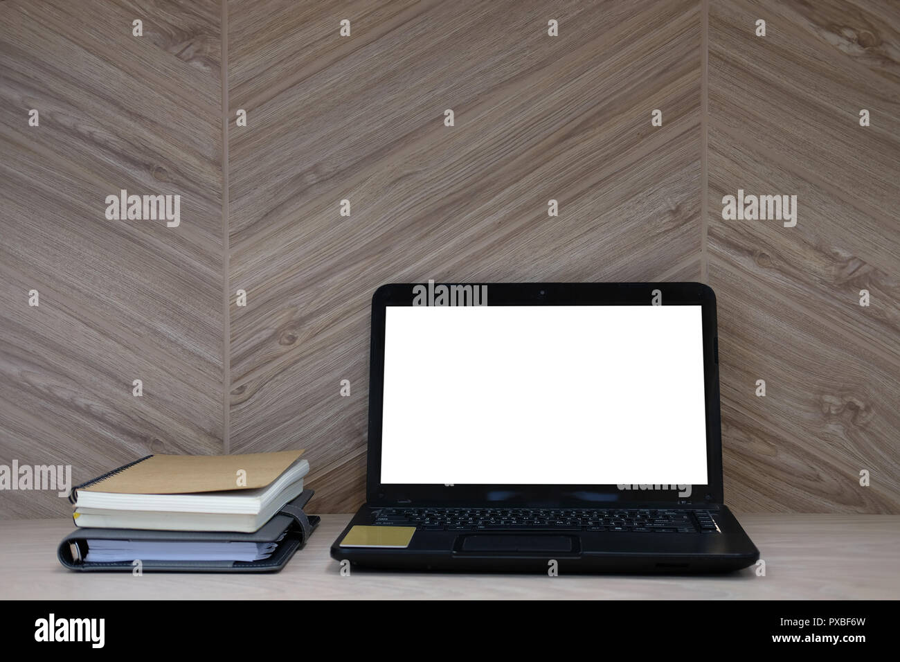 computer & notebook on office workplace desk. business workspace Stock ...
