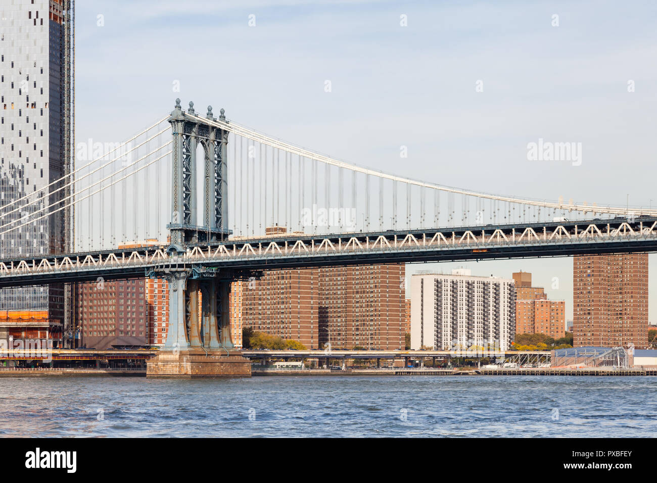 Manhattan Bridge. A view of Manhattan Bridge in New York City. The ...