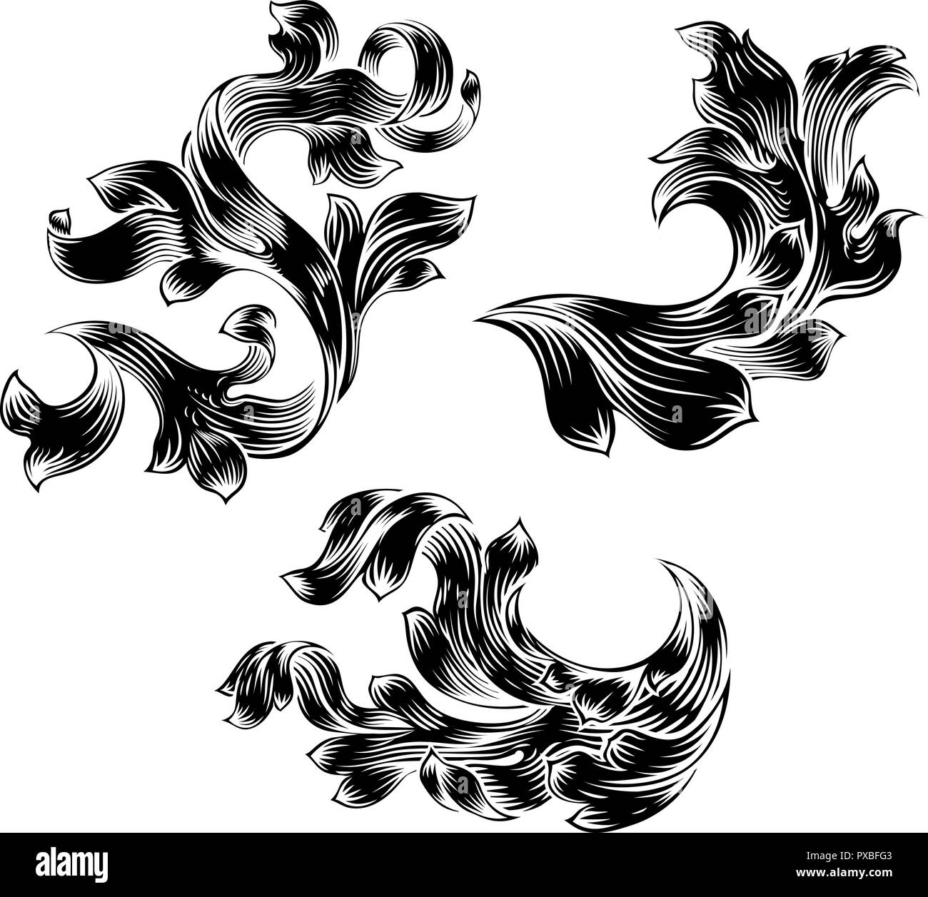 Heraldic Floral Filigree Pattern Scroll Design Set Stock Vector Image ...