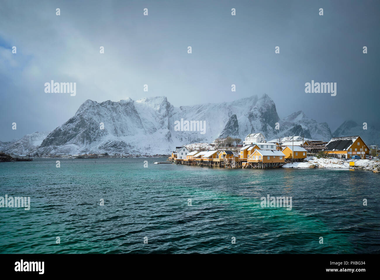 Yellow rorbu houses, Lofoten islands, Norway Stock Photo - Alamy