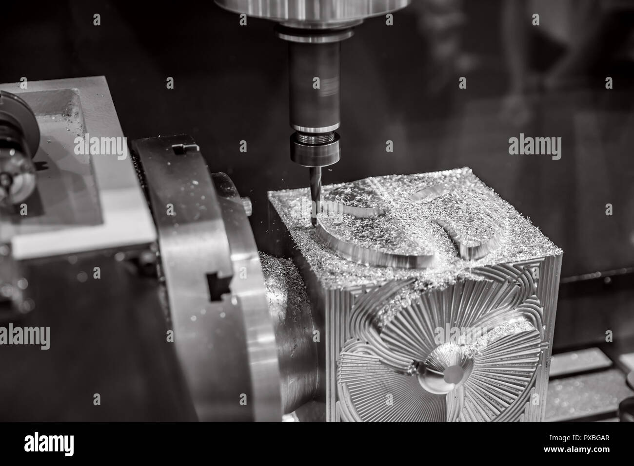 Metalworking CNC milling machine. Cutting metal modern processing ...