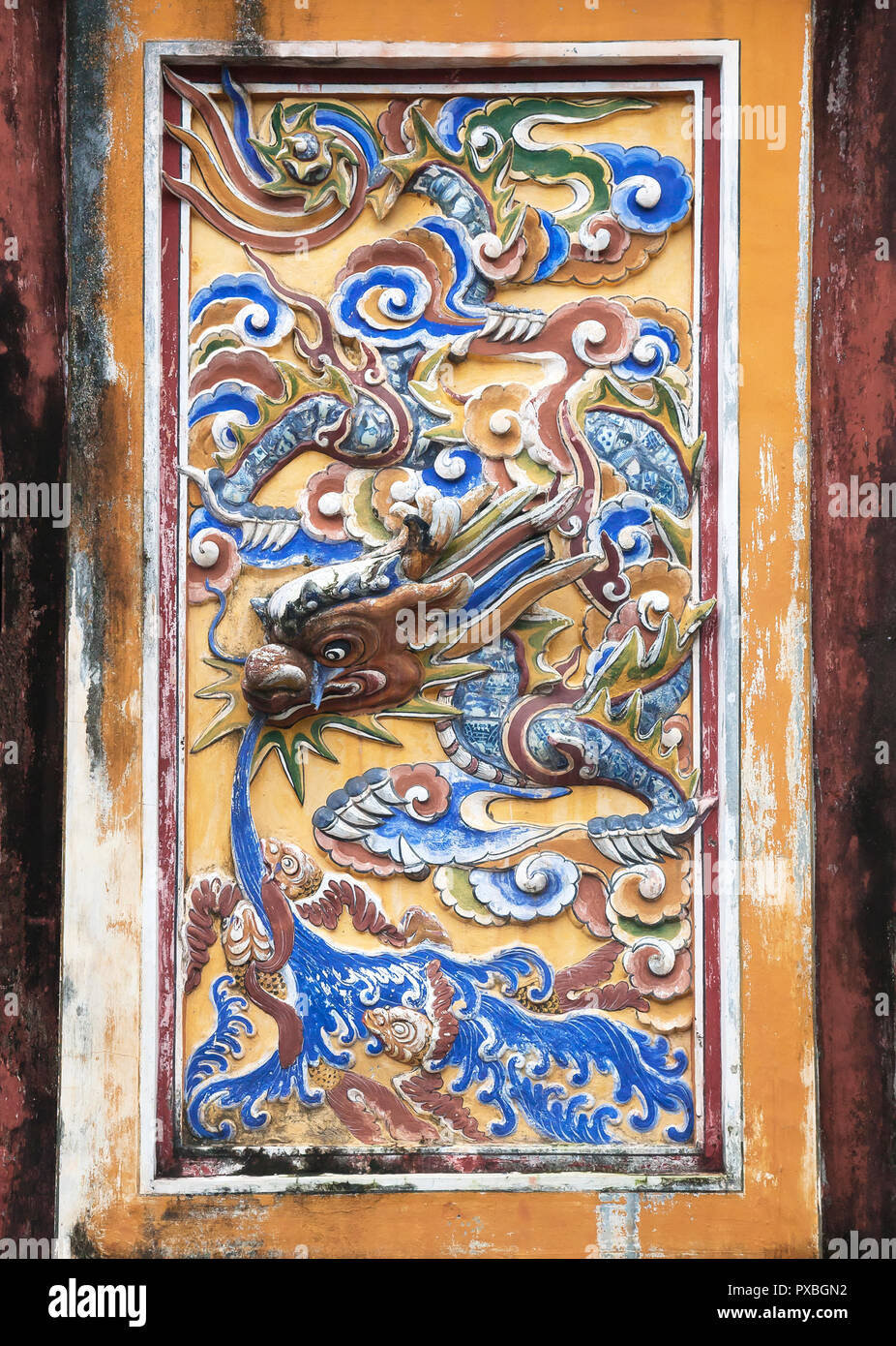 Dragon relief in Imperial Palace in Hue, Vietnam Stock Photo - Alamy